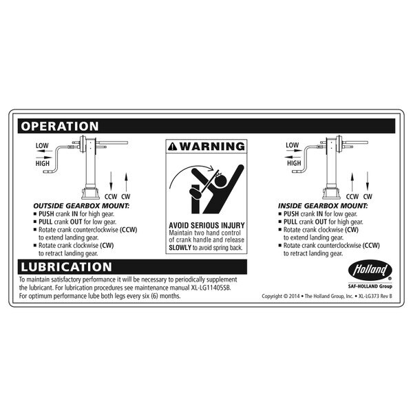 Xl-Lg373 - Saf Holland - Decal,Landing Gear-Operation